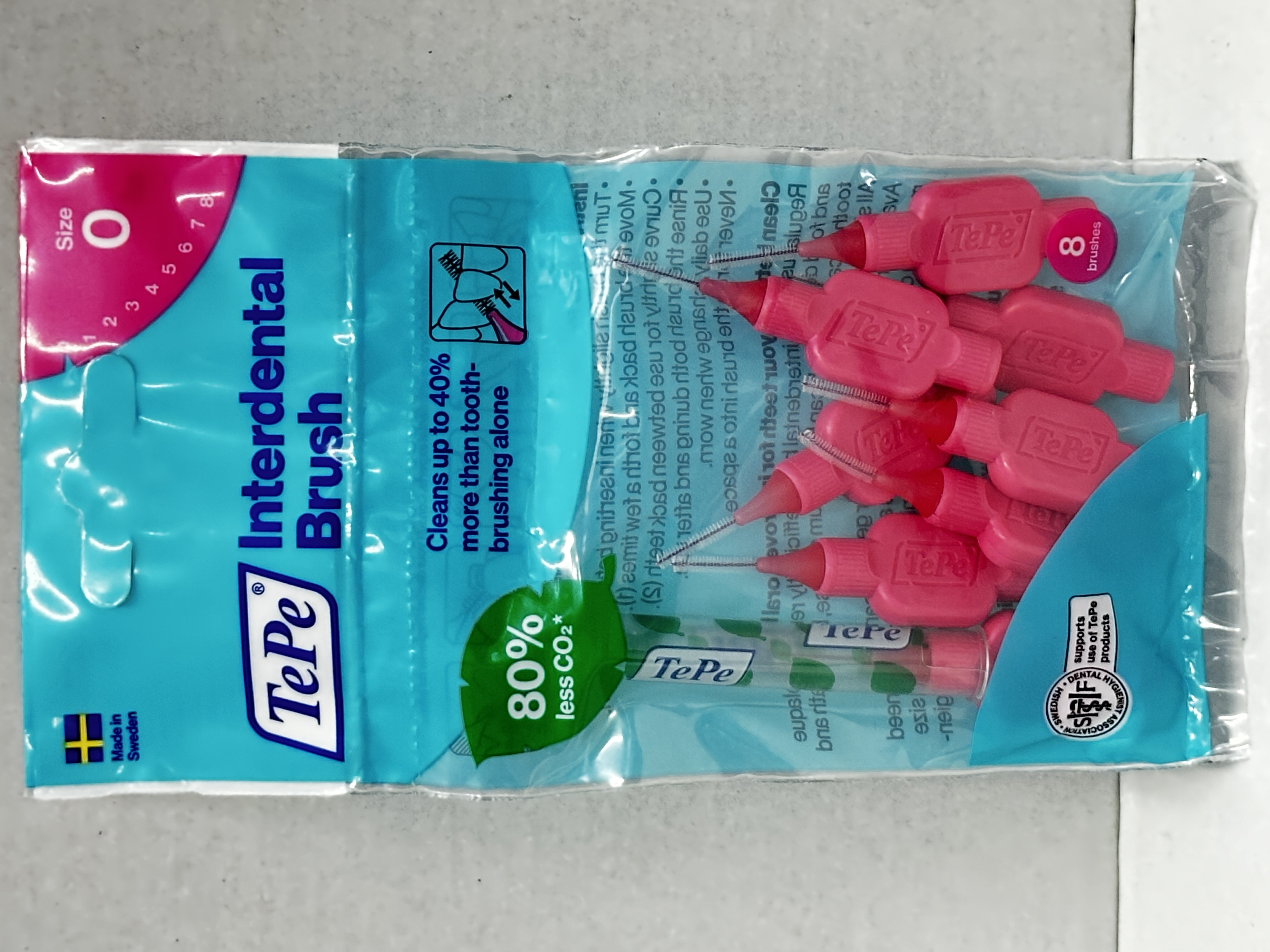 TePe Interdental Brushes Pink 0.4mm ISO 0 8 Pack for Narrow Gaps