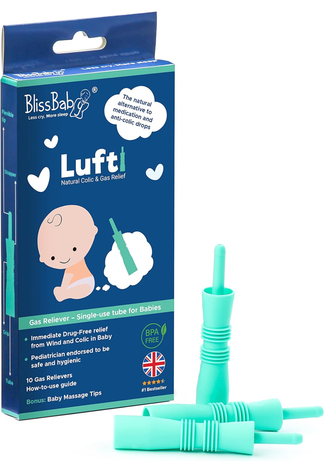 BlissBaby Lufti Instant Colic Gas Relief Tubes for Newborns | 10 Pack
