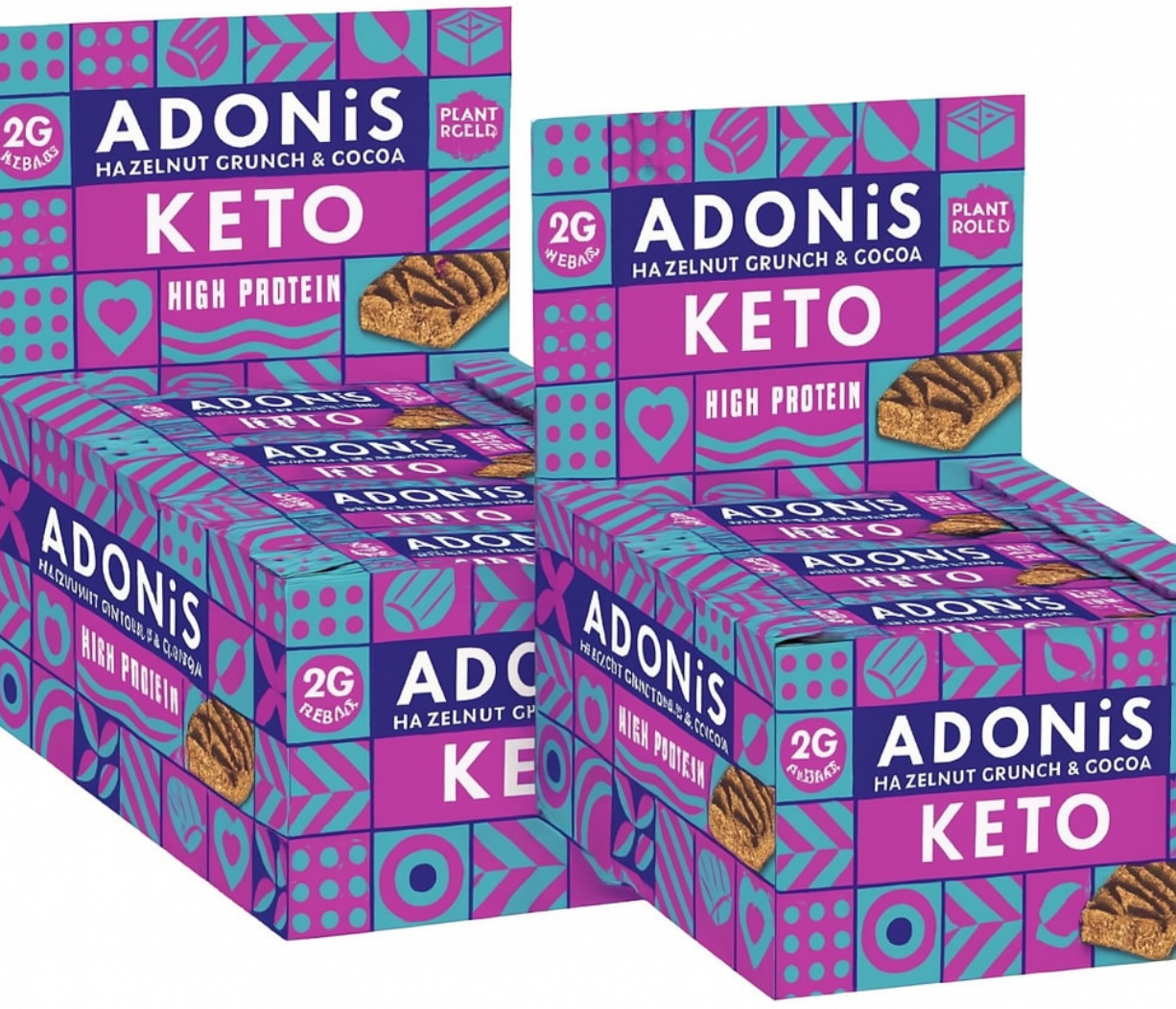Adonis Hazelnut Cocoa Keto Bars 32 × 45g | Vegan Low Carb Protein Snack