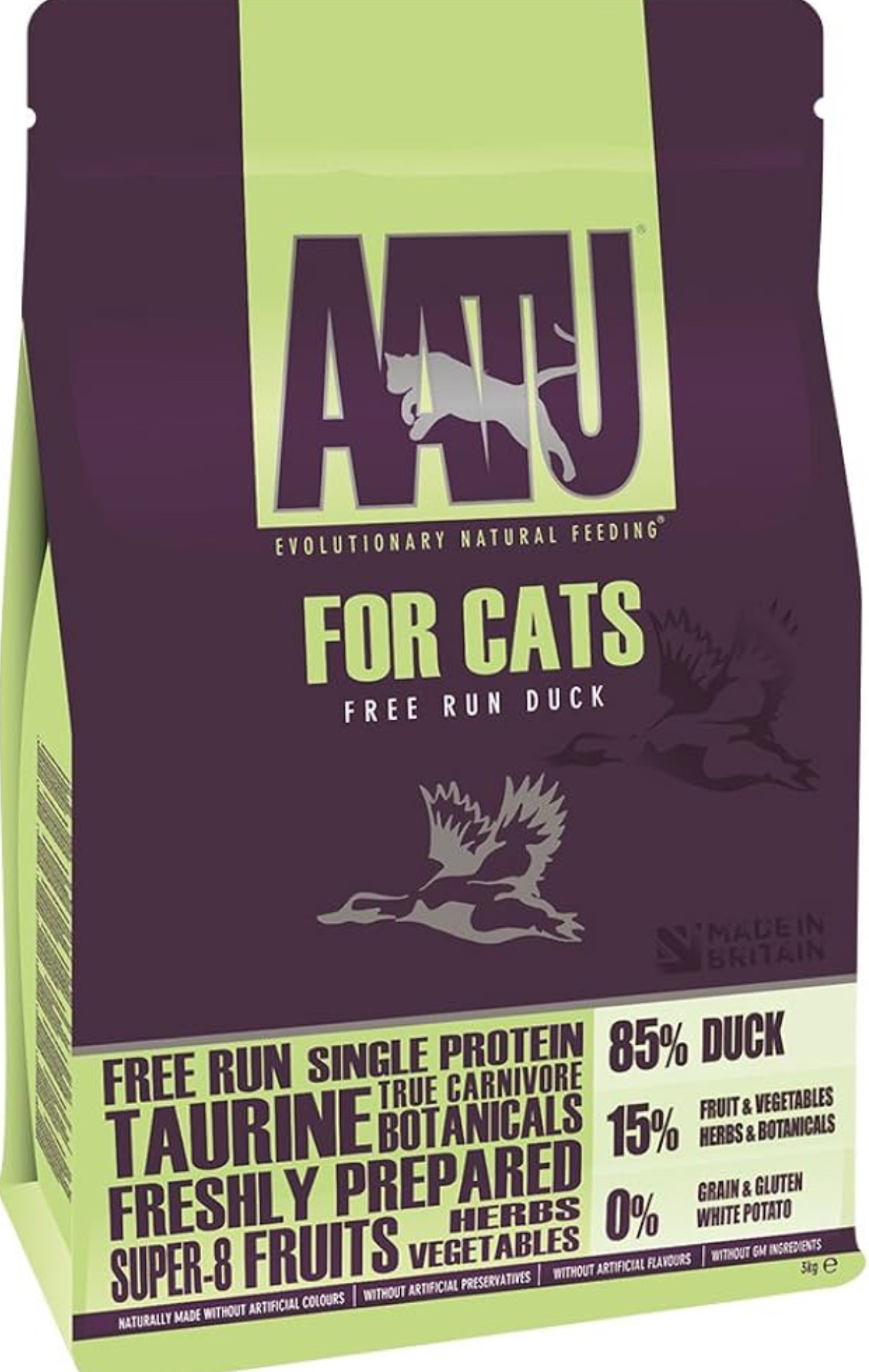 AATU 85/15 Dry Cat Food Duck 3kg | Grain Free, High Protein Cat Food