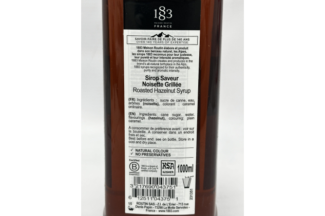1883 Maison Routin Roasted Hazelnut Syrup 1 Litre